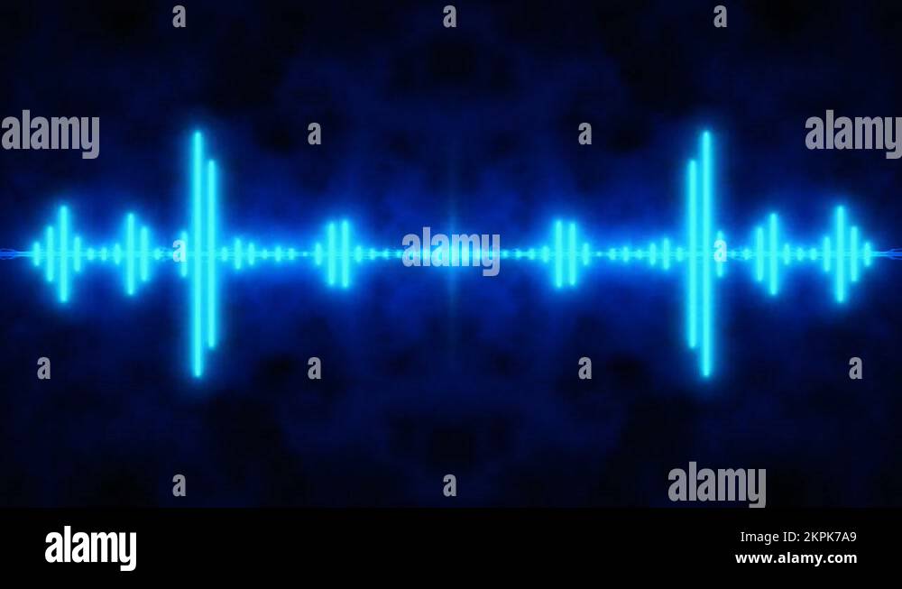 Glowing cold blue light sound wave of music track on mystic blue ...
