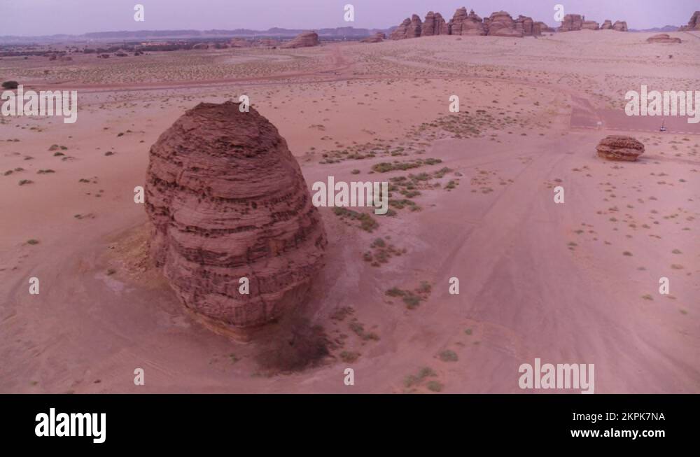 Tomb of Lihyan, AlUla, Saudi Arabia. Aerial 4K at sunrise, landscape ...