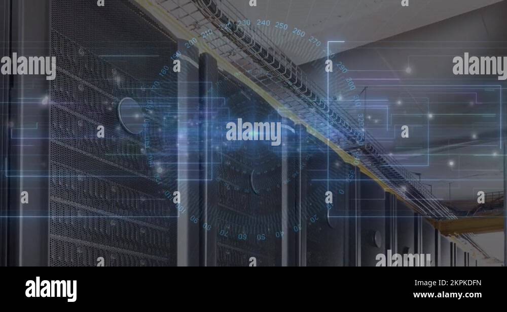 Blue light trails and data processing against empty computer server room Stock Video Footage - Alamy