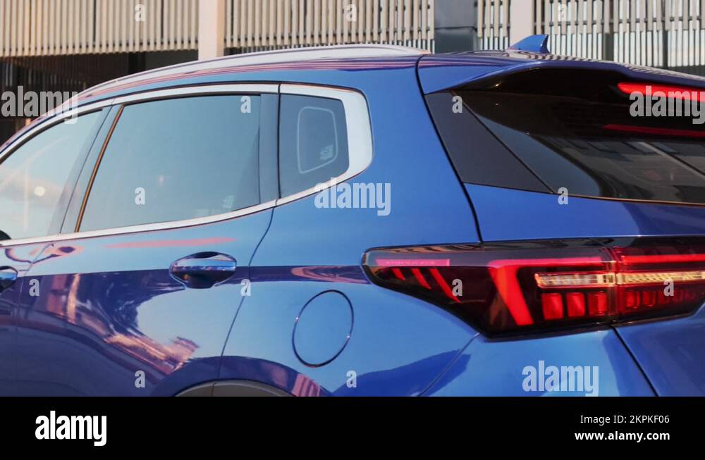 Premium Chinese car crossover EXEED LX blue. Made by Chery. Close-up ...