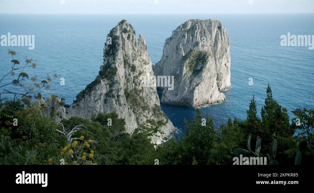 Beautiful side view of the Faraglioni in Capri, in Italy, the famous ...