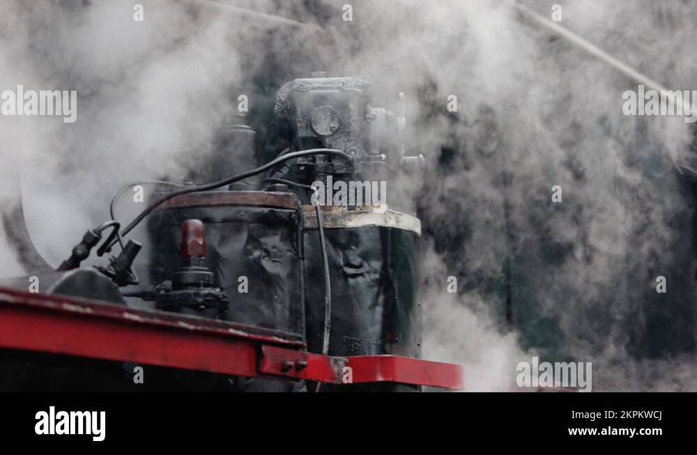 Vintage steam train locomotive. Pair locomotive train leaking smoke ...