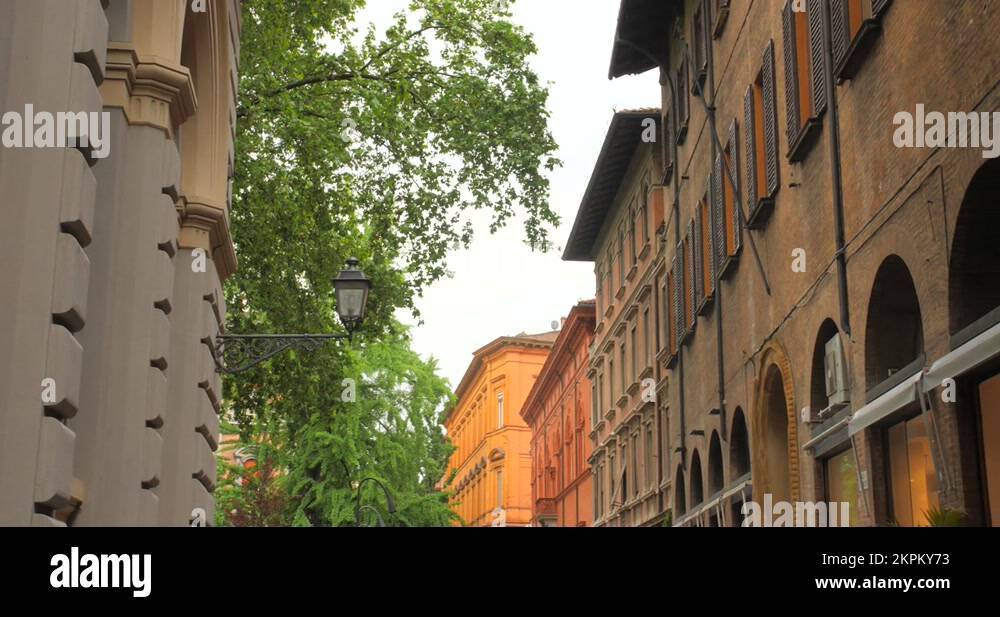 Cinematic view of famous and historic architecture, alley, buildings ...