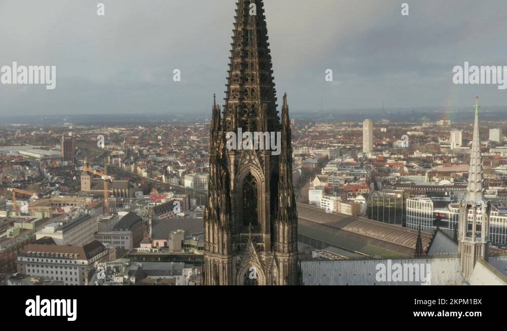 Close-up footage of beautiful gothic style tower with decorative ...