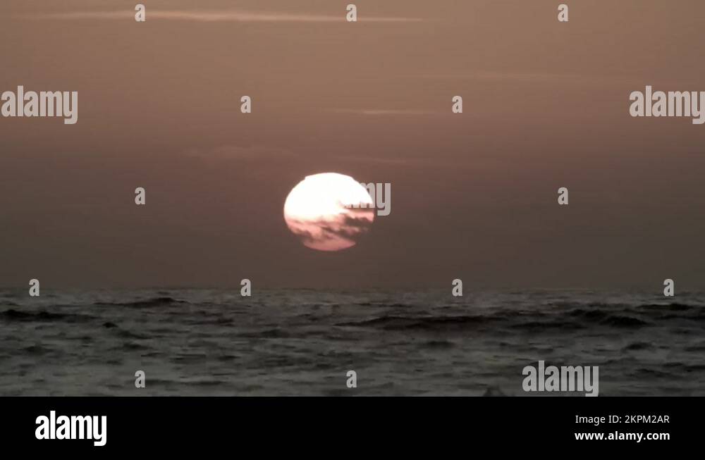 Relaxing View With Rolling Ocean Waves On Full Moon Night At The Beach ...