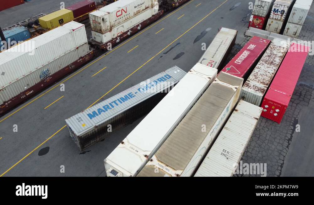 The aftermath of an extreme wind storm that ripped through a container ...