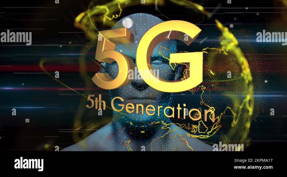 Animation of 5g text over globe and digital human on black background Stock Video Footage - Alamy