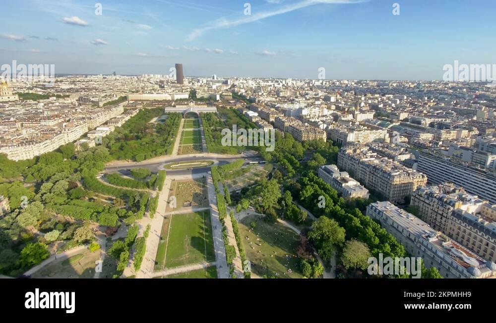 Champs de Mars park seen from the second floor of the Eiffel Tower in ...
