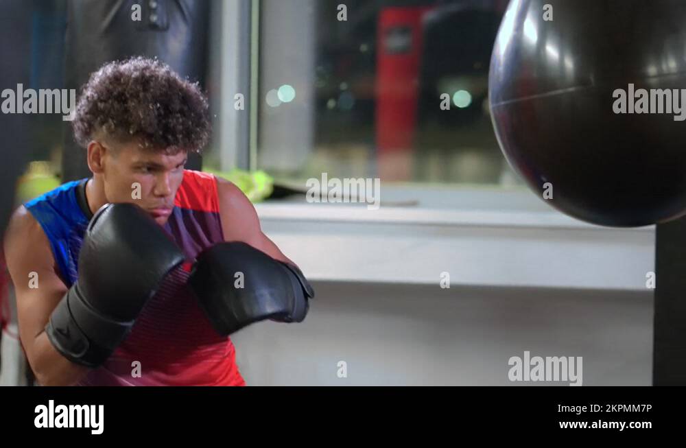 healthy lifestyle and physical activity of youth, black guy is boxing ...