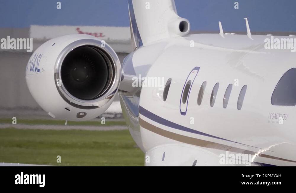 Close Up Rear Mounted Spinning Private Jet Engine on Corporate Plane ...
