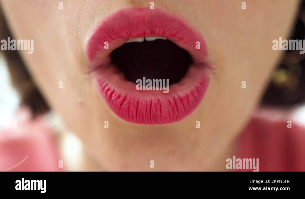 Close-up woman lips excited surprised and amazed with open mouth Stock ...