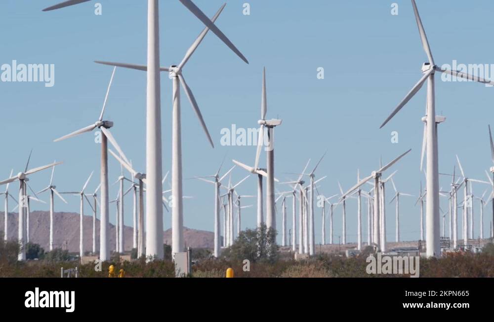 Windmills on wind farm, wind mill energy generators. Desert windfarm ...