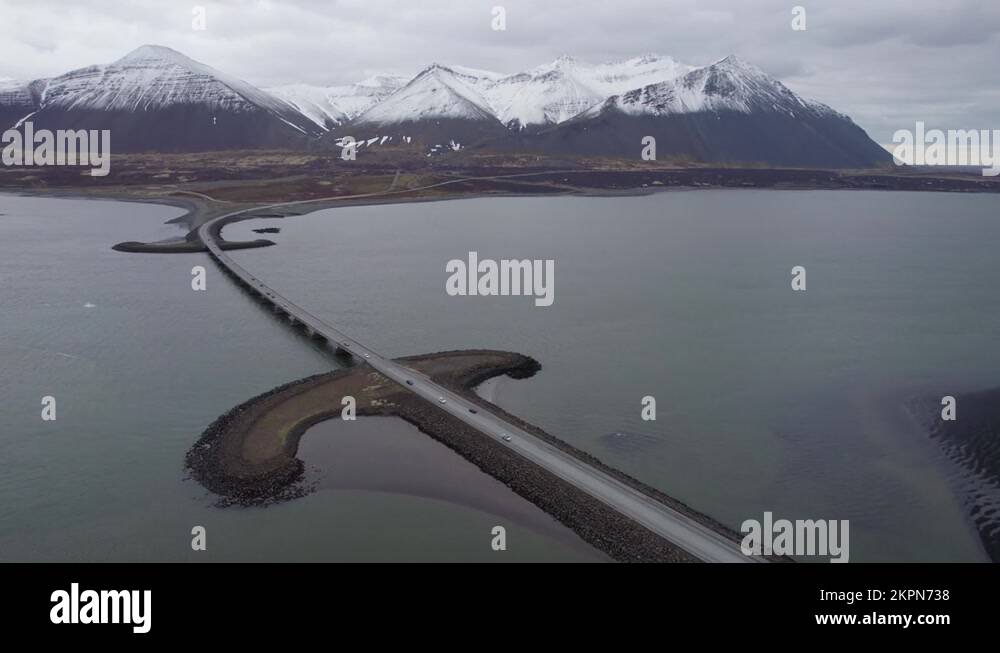 Flying above the Viking sword bridge towards Snaefellsnes Peninsula ...