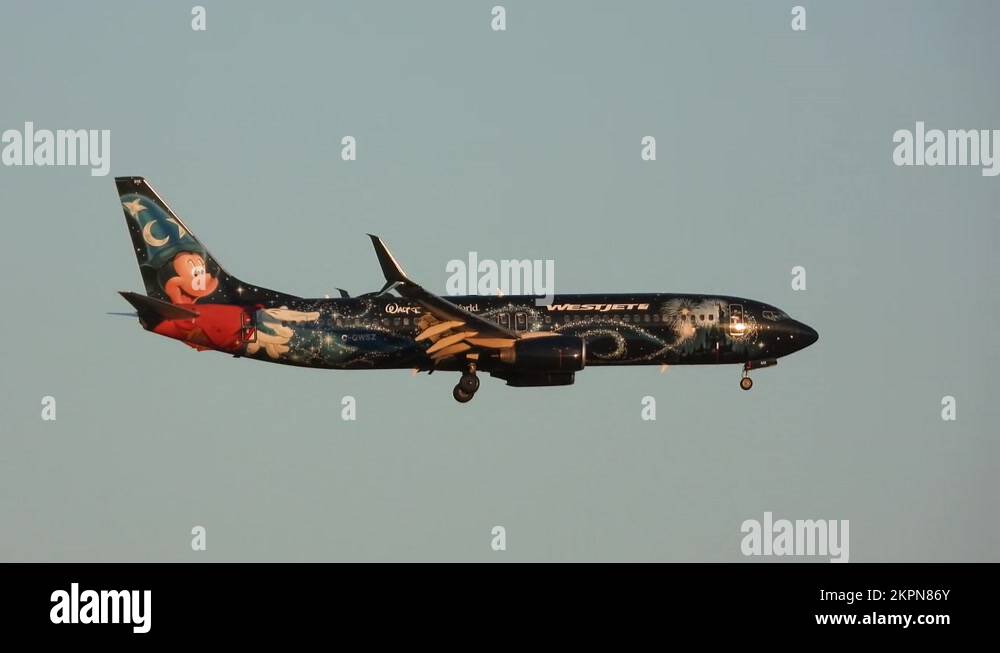 Disney Mickey Mouse Livery On Flying Westjet Boeing 737 Plane In ...