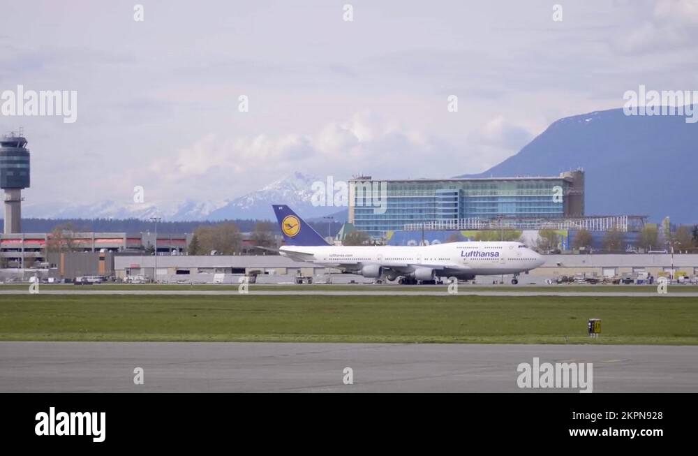 A Lufthansa Boeing B747 Heavy Jumbo Plane at Vancouver Airport, Track ...