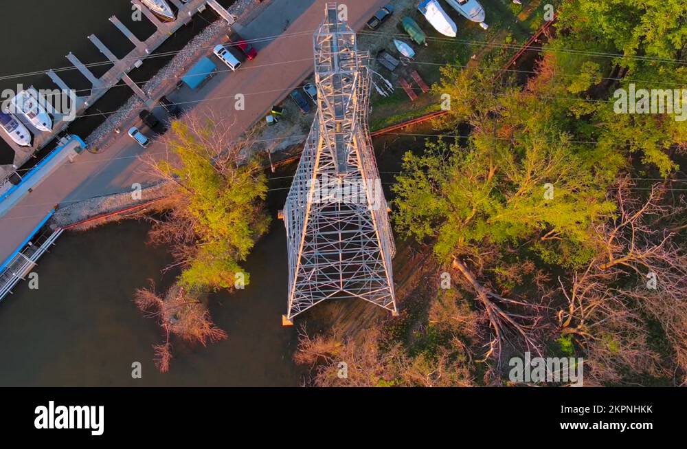 Rare, top-down view of electric utility tower Stock Video Footage - Alamy