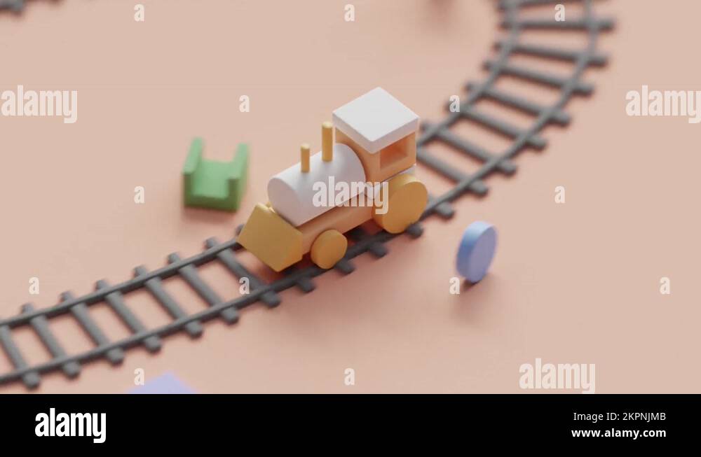 3d art animation loop. A toy train going around the railtracks Stock ...