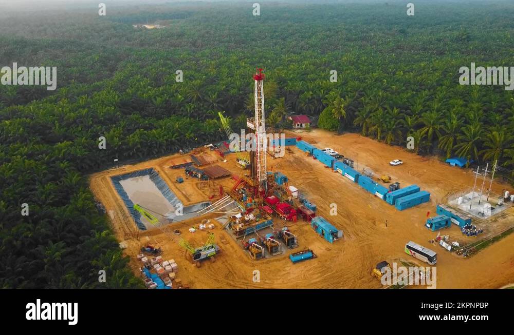Cinematic Drone Shot of Onshore Drilling and Workover Rig structure and ...