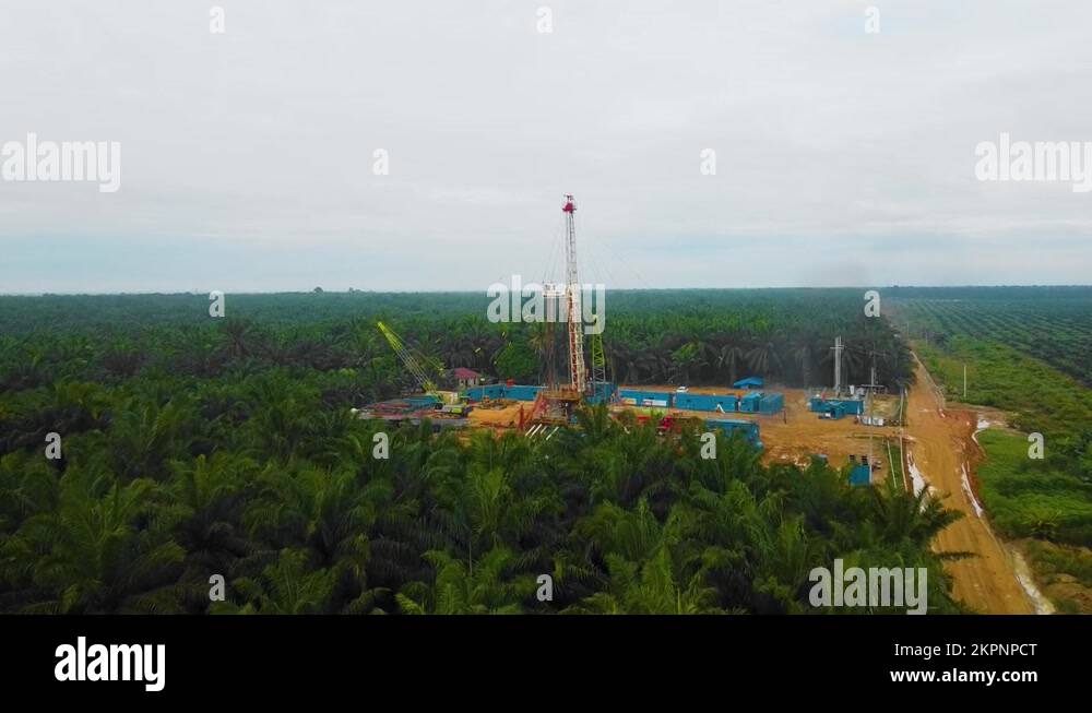 Cinematic Drone Shot of Onshore Drilling and Workover Rig structure and ...