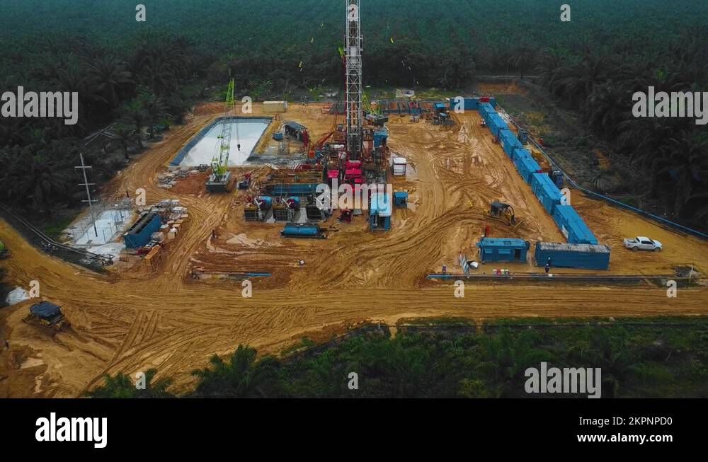 Cinematic Drone Shot of Onshore Drilling and Workover Rig structure and ...