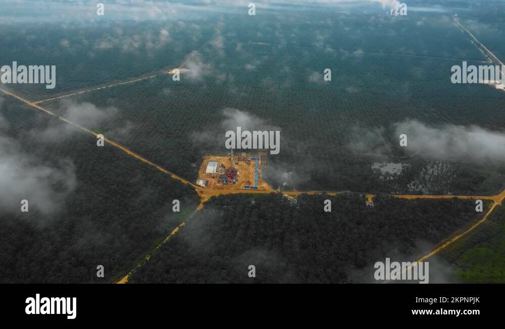 Cinematic Drone Shot of Onshore Drilling and Workover Rig structure and ...
