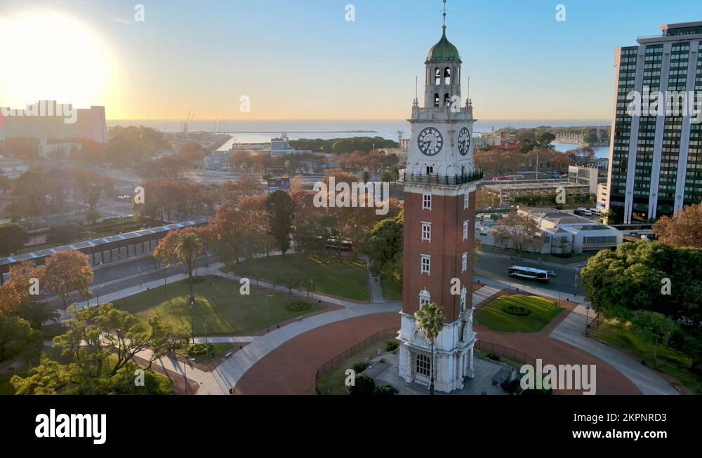 Sunrise aerial at Renaissance-style Torre Monumental in Retiro ...