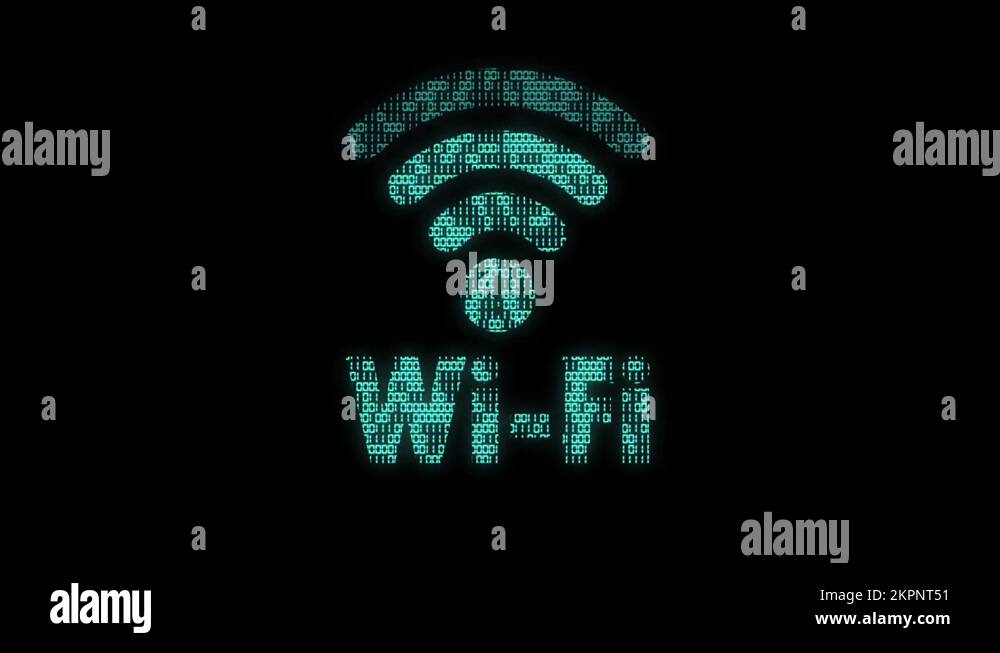 Classic animated wifi symbol with animated binary code texture in teal ...