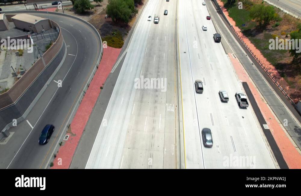 Route 134 freeway in Burbank, California with light traffic during ...