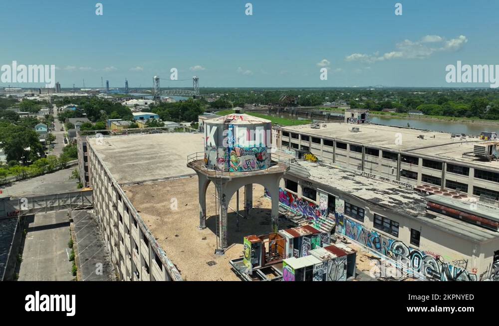 Point of view of water tower on abandoned military facility in New ...