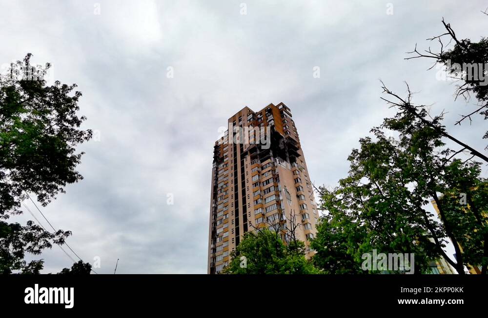 Civilian building damaged following a Russian rocket attack Stock Video ...