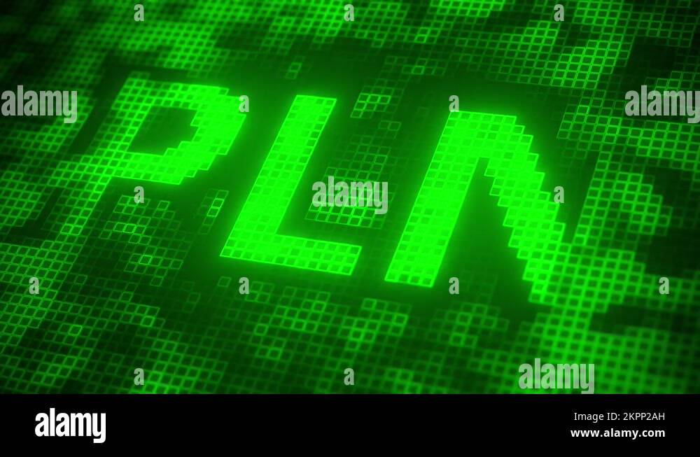 Pixels on the screen compose PLN text. 3D animation Stock Video Footage ...