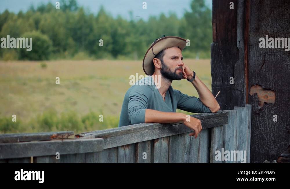 Farmer Working On Farm Ranch. Cowboy Countryside Farmland. Cowboy ...
