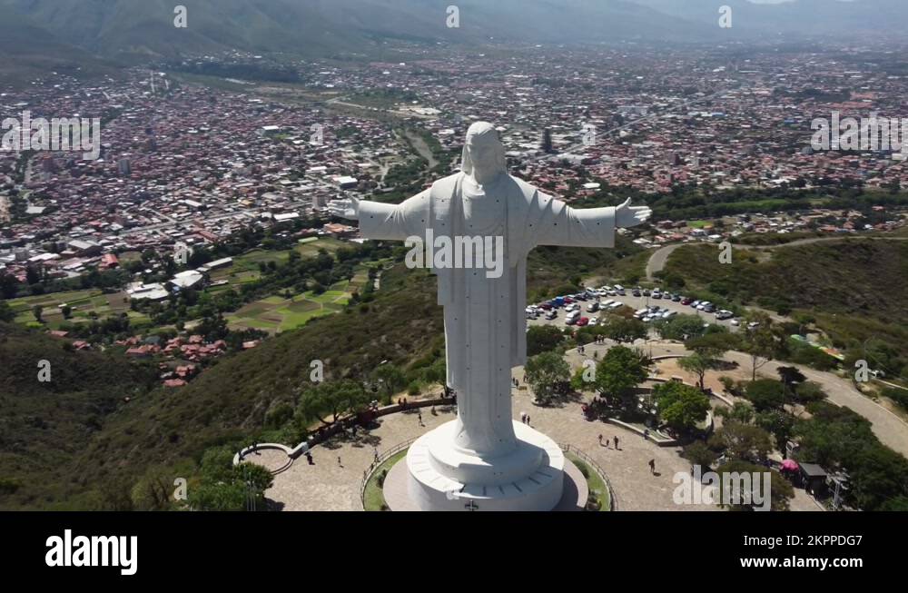 Cristo de la Concordia Jesus statue in bolivia spin aerial reveal with ...