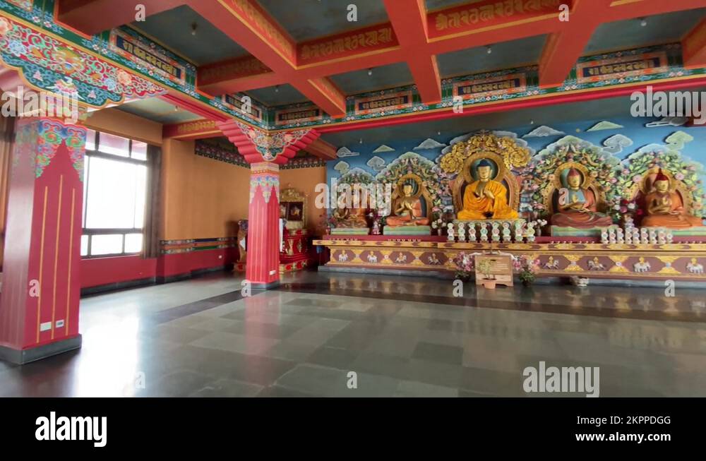 Ultra wide view of Inside of monastery with Lord Buddha idols at Lava ...