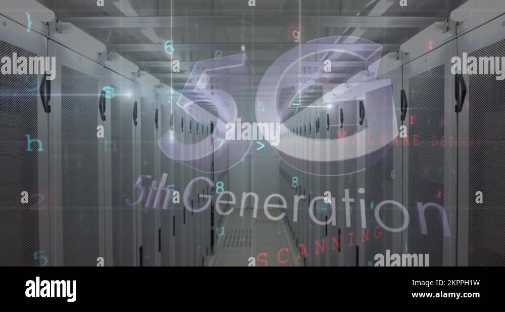 Animation of data processing and 5g 5th generation text over server room Stock Video Footage - Alamy