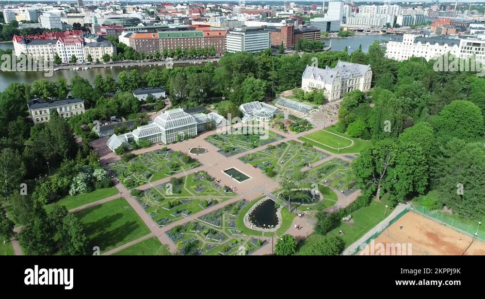 Helsinki Botanical Garden in Finland. Drone Point of View Stock Video ...