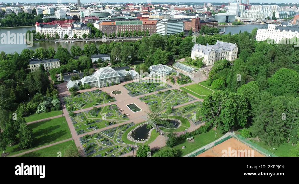 Helsinki Botanical Garden in Finland. Drone Point of View Stock Video ...