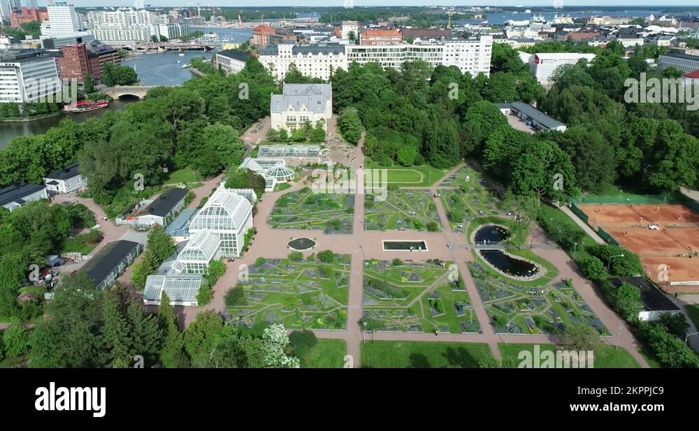 Helsinki Botanical Garden in Finland. Drone Point of View Stock Video ...