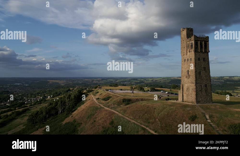 Drone footage of Castle Hill is a ancient monument in Almondbury Stock ...