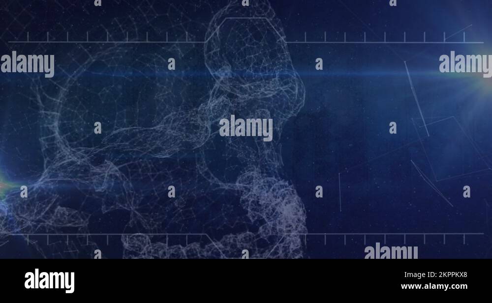 Network of connections forming a human skull and spot of light against ...