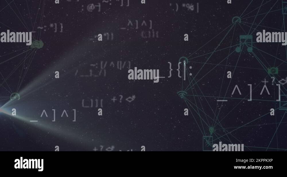 Multiple changing mathematical symbols and globes of digital icons ...