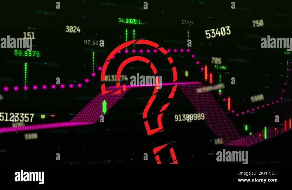 Question mark symbol and multiple changing numbers against financial ...