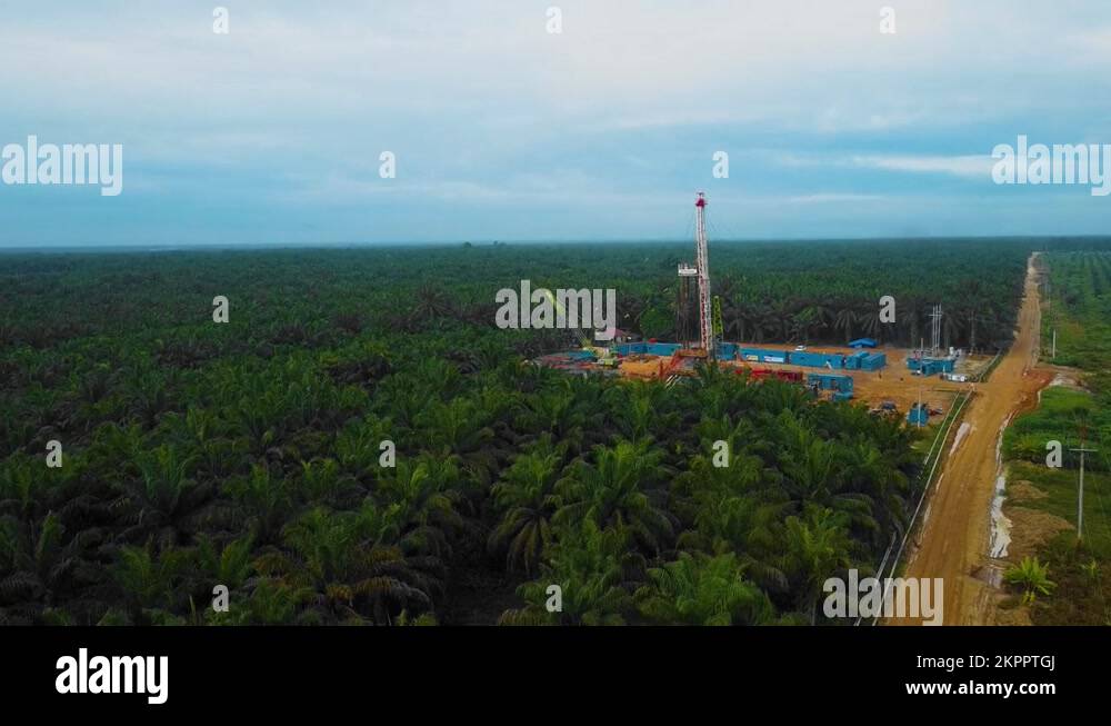 Cinematic Drone Shot of Onshore Drilling and Workover Rig structure and ...