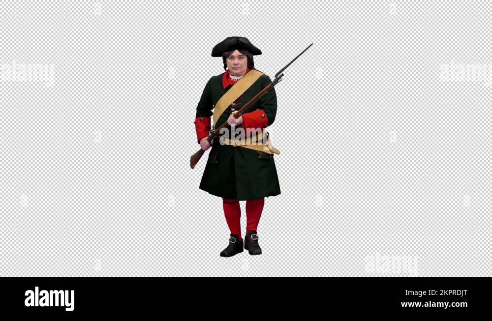 Russian infantryman 18th century goes on attack with rifle with bayonet ...