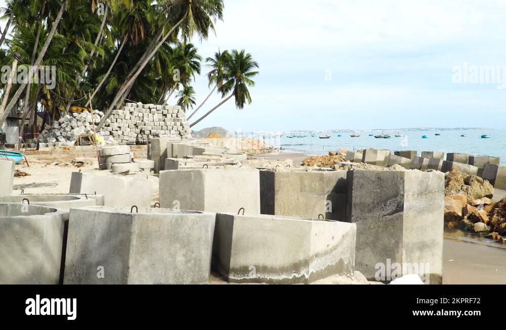 Concrete blocks on Phan thiet beach to save coast from sea level rise ...