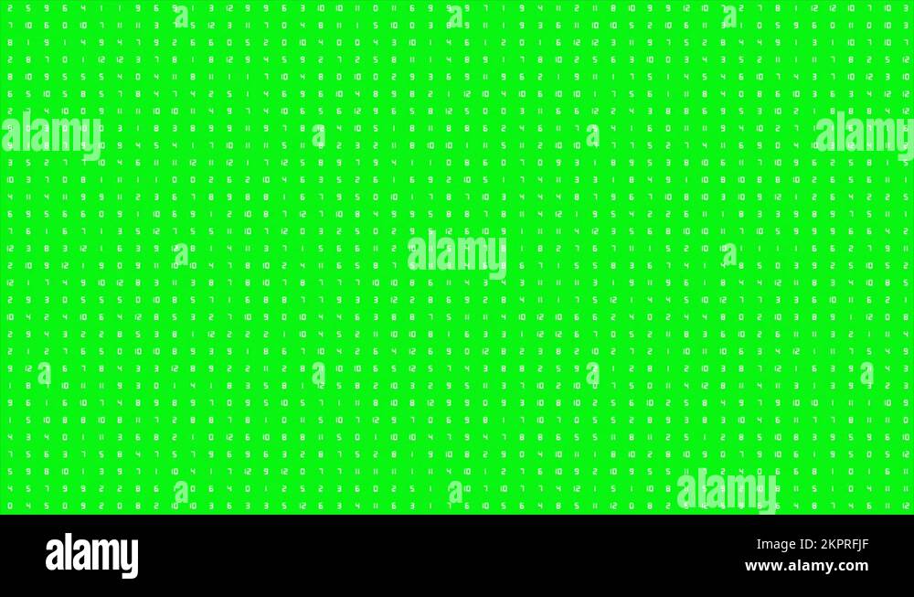 Grid of small white numbers on green screen. Data security digital ...