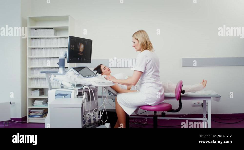 Ultrasound diagnosis of fetal development in a modern clinic Stock ...