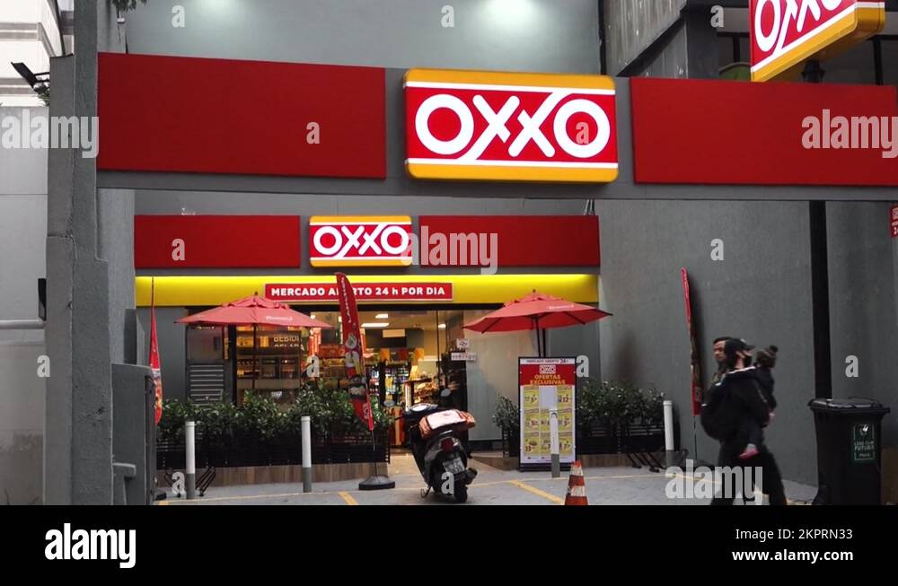 Sao Paulo: Exterior view of OXXO mini market 24h, a mexican grocery ...
