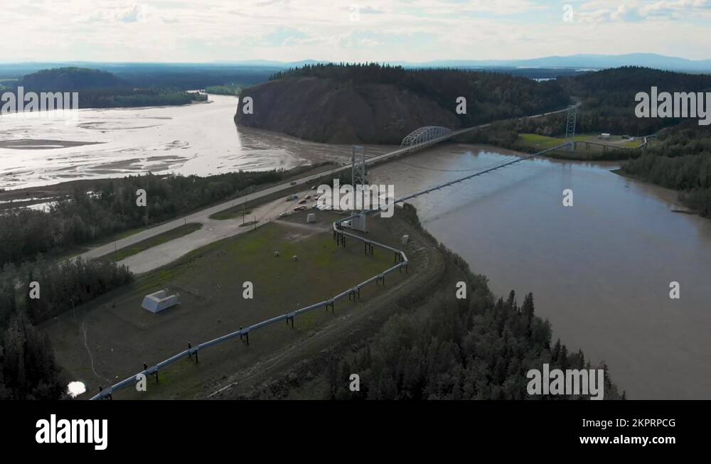 4K Drone Video of the Trans-Alaska Pipeline Suspension Bridge over the ...