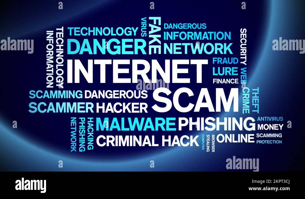 internet scam animated word cloud,animation kinetic typography seamless ...